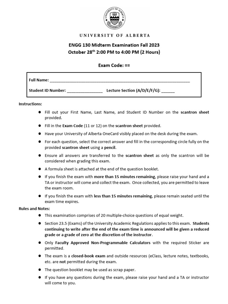 02 - Instructions of Exam Cover Page | PDF