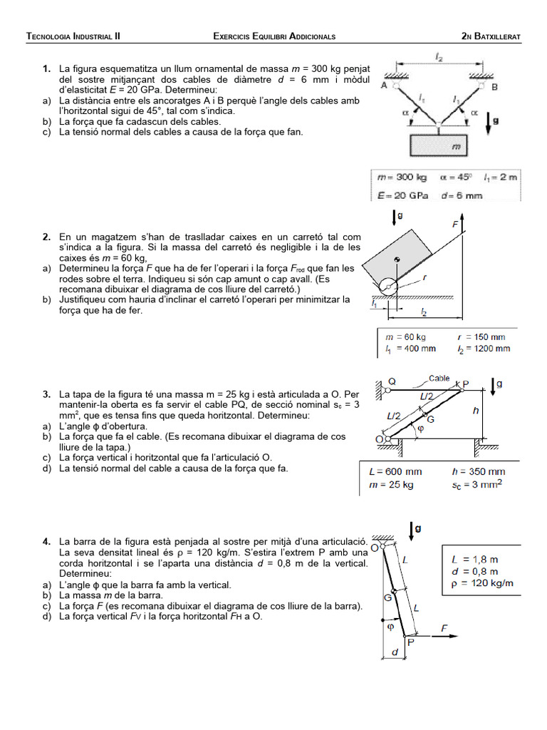 Tecno II - Unitat 1 - Exercicis Equilibri II | PDF