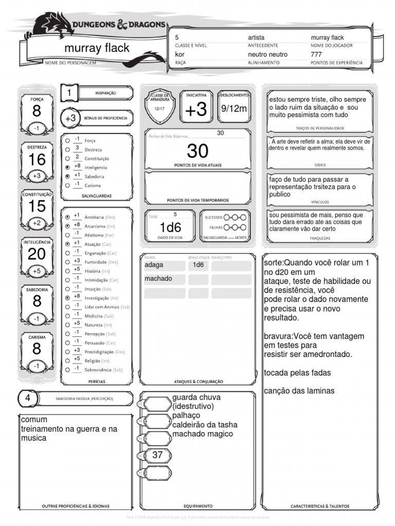 Ficha_mago_Editavel-1 | PDF