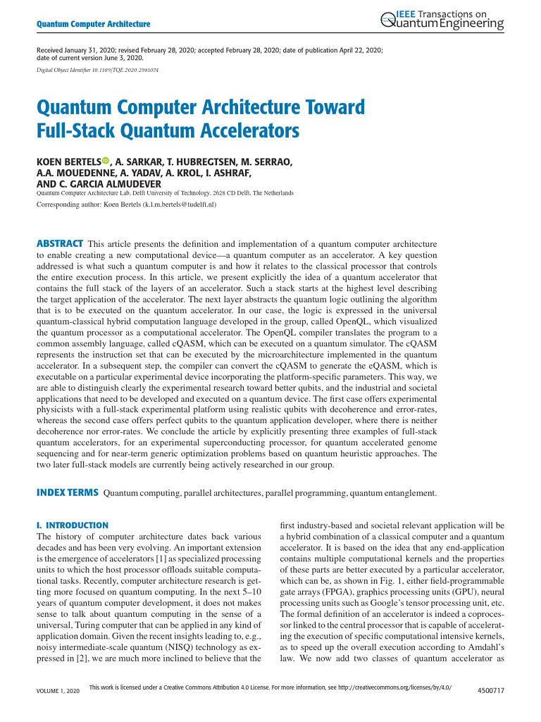 p1 Quantum Computer Architecture Toward Full-Stack Quantum Accelerators | PDF | Quantum ...