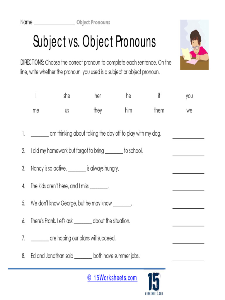 Subject vs. Object Pronouns: DIRECTIONS: Choose The Correct Pronoun To ...