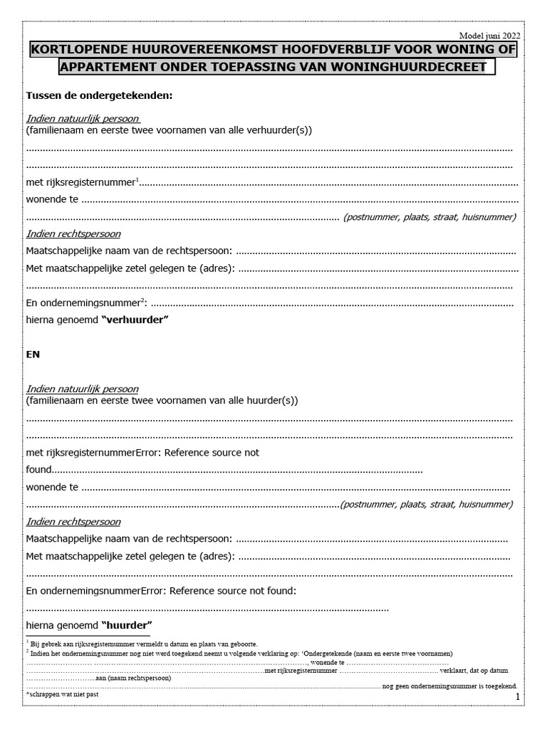 Modelcontract Korte-Duur Juni 2022 | PDF