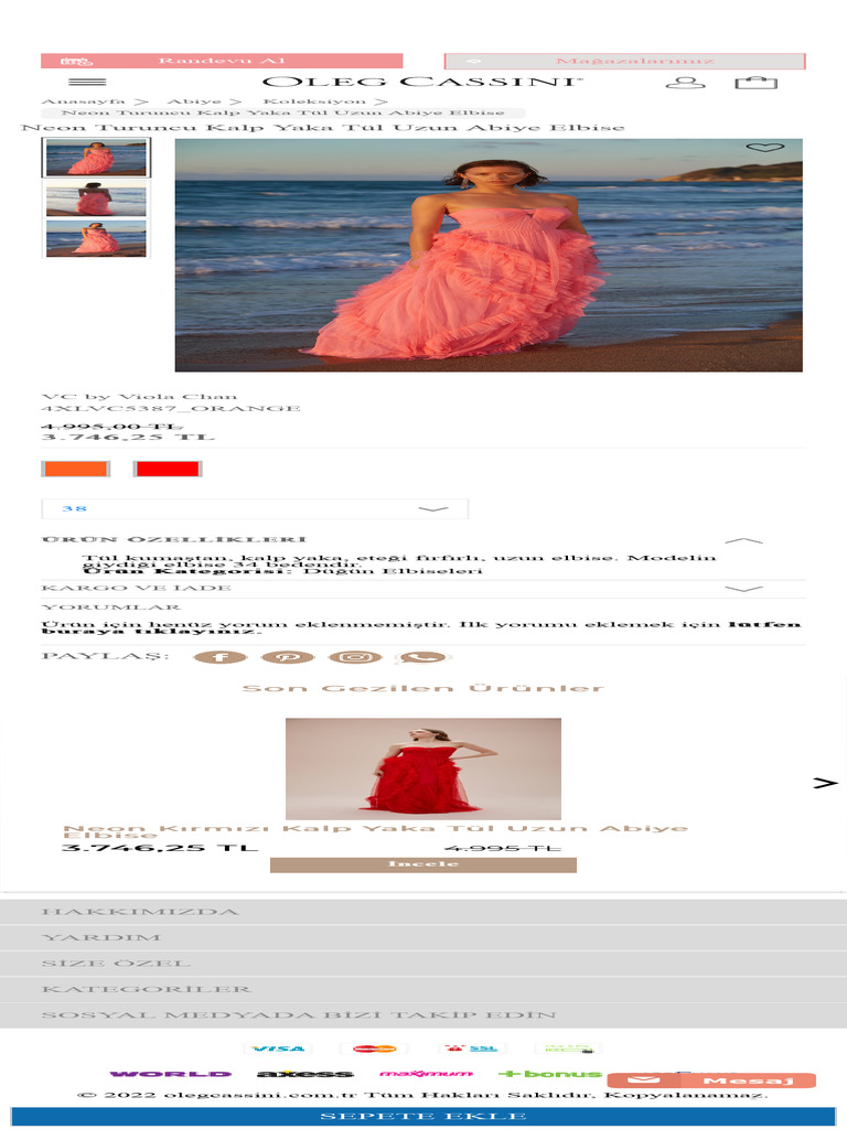 Neon Turuncu Kalp Yaka Tül Uzun Abiye Elbise – Oleg Cassini | PDF