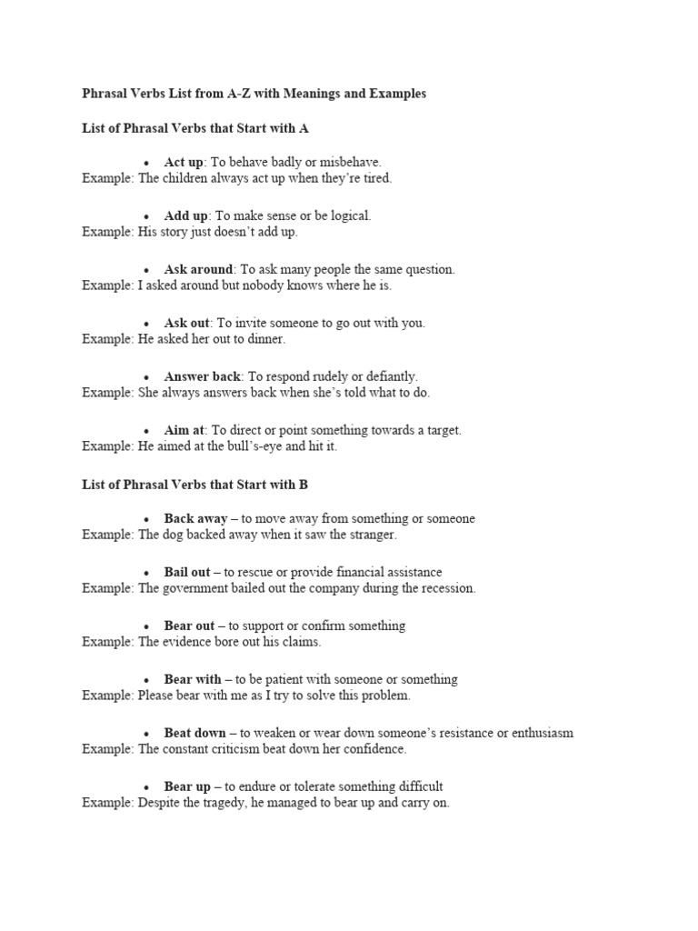 Phrasal Verbs Lists A To Z | PDF