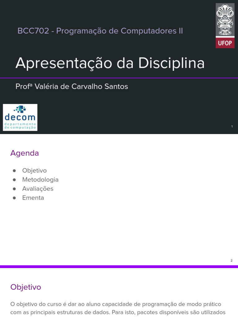 Aula01 Apresentação | PDF | Algoritmos | Estrutura de dados