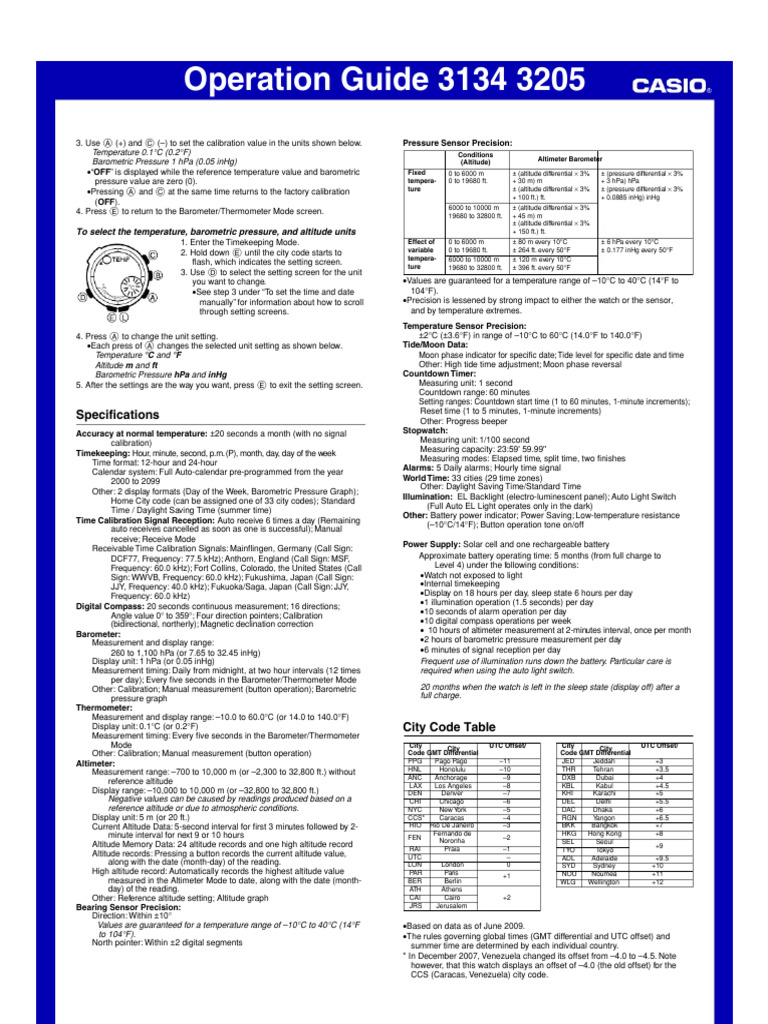 User Manual Casio Pro Trek PRW-1500-1VER (English - 15 Pages) | PDF ...