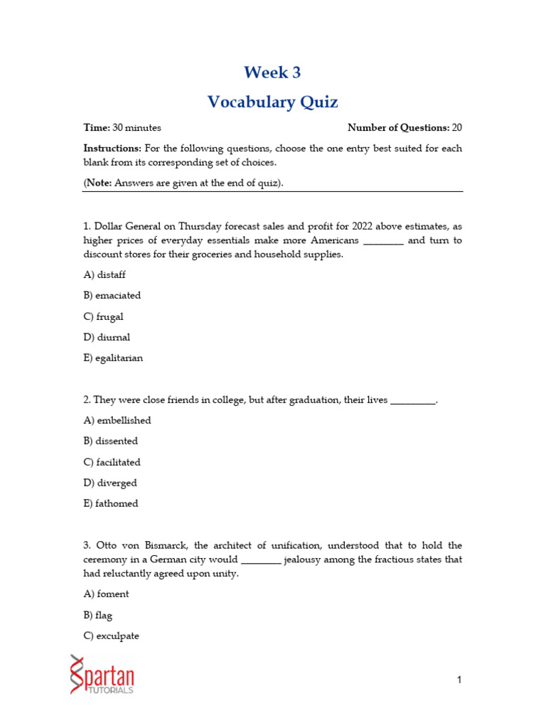 Week 3 Vocabulary Quiz | PDF