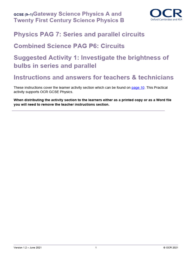 Pag Activity Physics Series and Parallel Circuits Suggestion 1 | PDF | Voltage | Series And ...