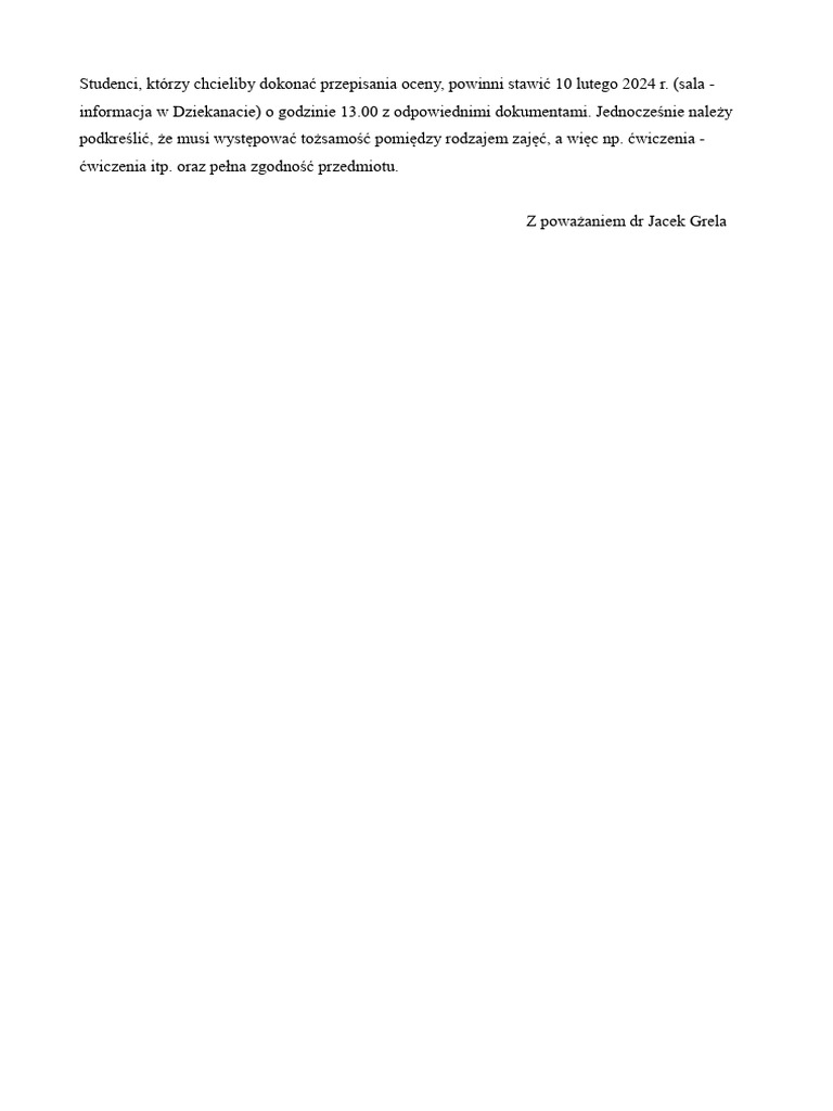 DR Jacek Grela - Przepisanie Oceny - Informacja | PDF