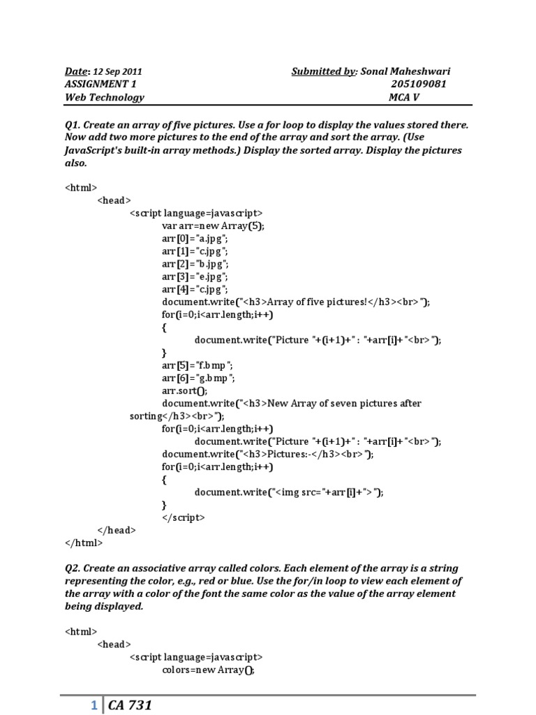 Javascript Ass Ans Pdf Array Data Structure Java Script