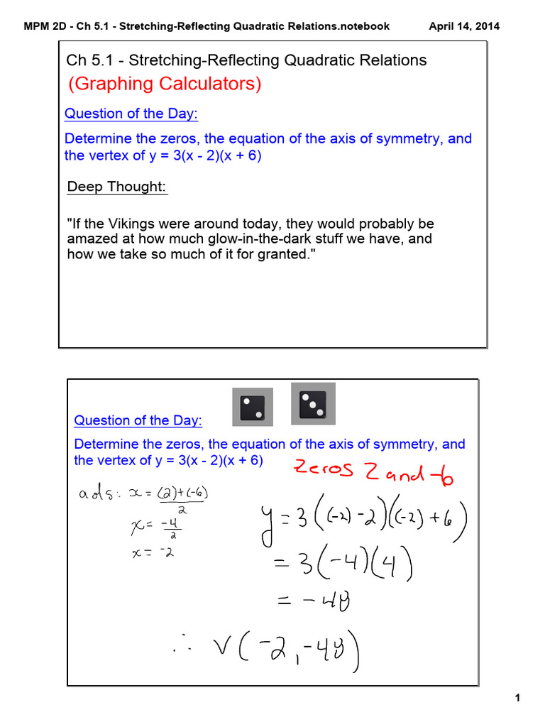 MPM 2D - CH 5.1 - Stretching-Reflecting Quadratic Relations | PDF ...