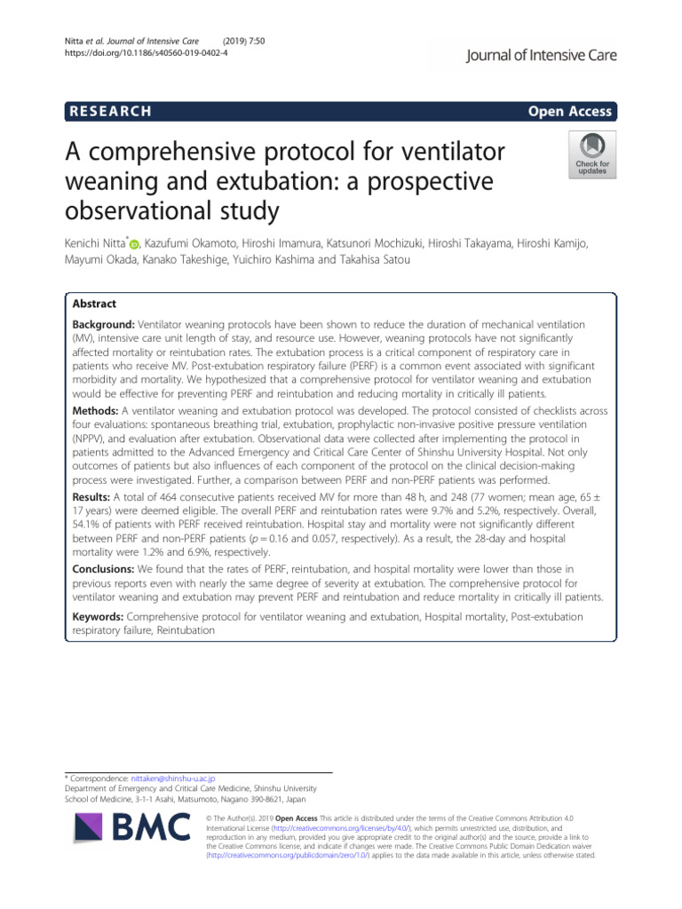 A Comprehensive Protocol For Ventilator Weaning and Extubation | PDF ...