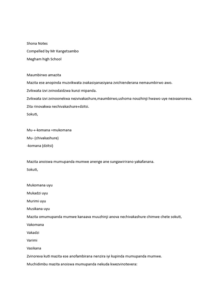 Shona Notes | PDF | Language Arts & Discipline