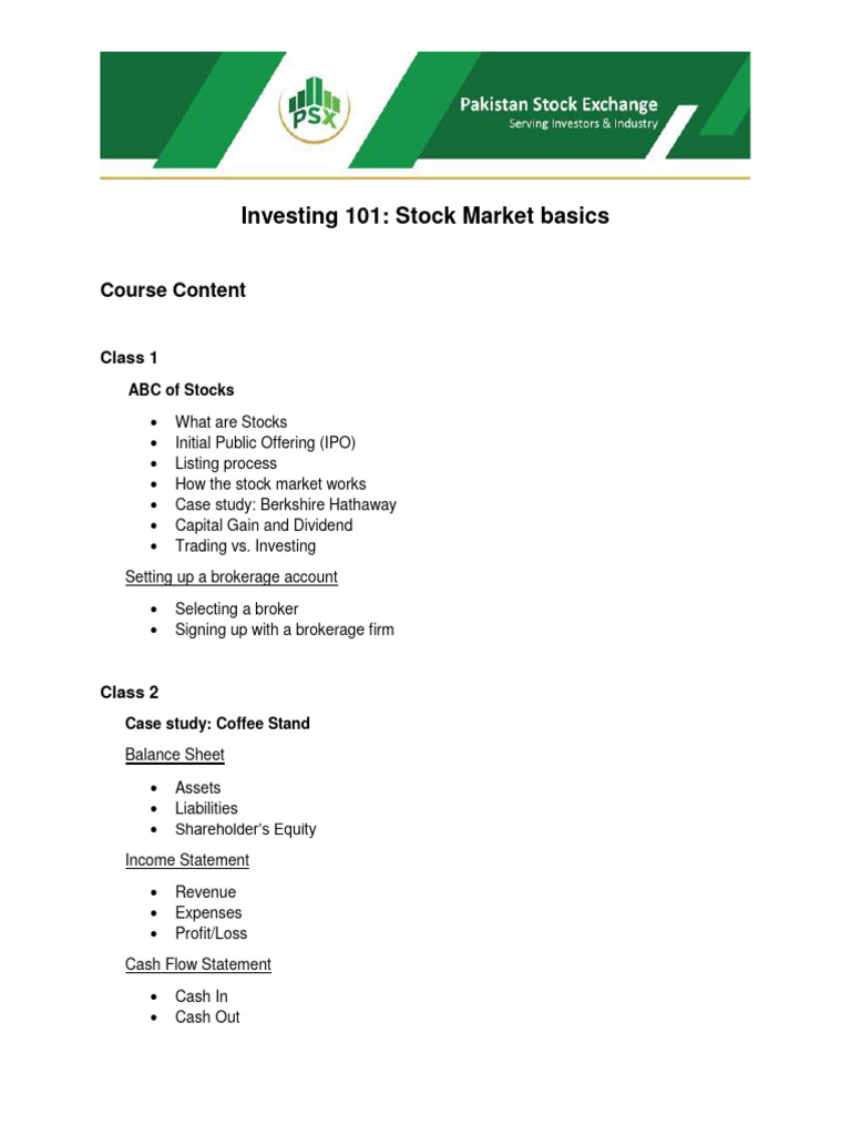 Stock Market Basics Course Overview | PDF