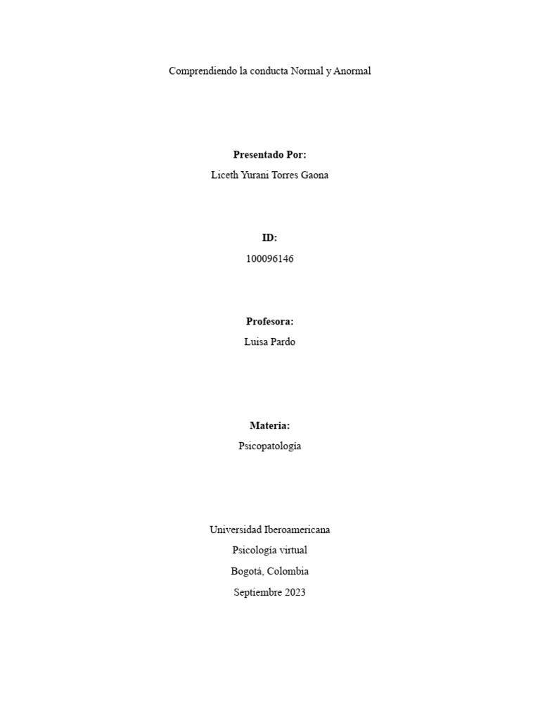 Comprendiendo la conducta Normal y Anormal-1 | PDF | Trastorno mental ...