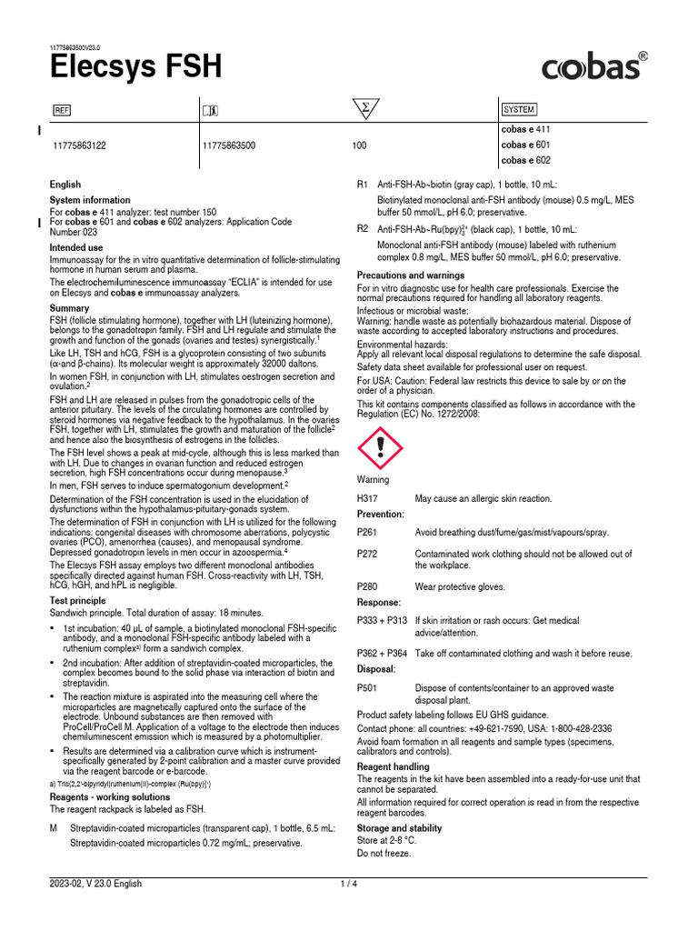 Insert - Elecsys FSH.11775863500.V23.en | PDF | Luteinizing Hormone ...