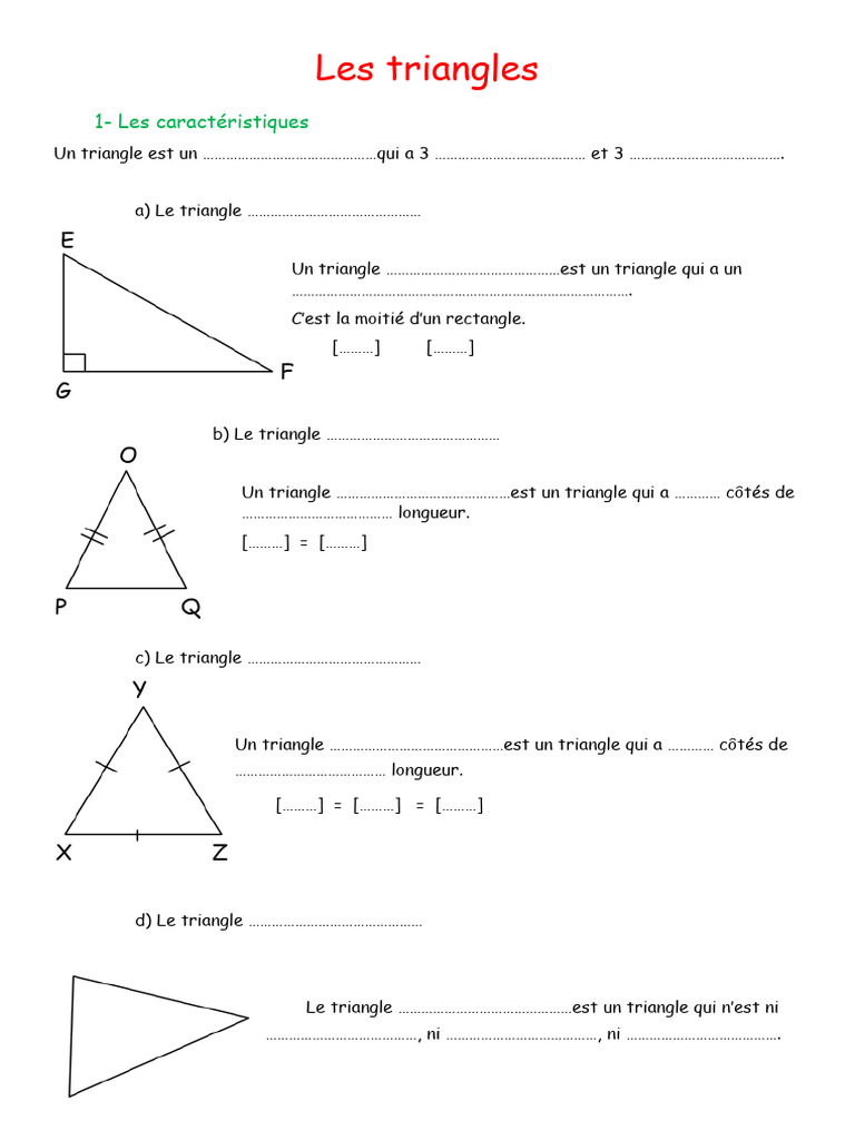 Caractéristiques et constructions des triangles | PDF | Triangle ...