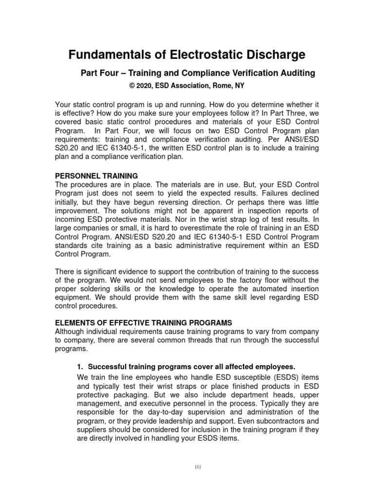 Fundamentals of ESD Part 4 Training and Auditing | PDF | Electrostatic ... Fundamentals of ESD Part 4 Training and Auditing | PDF | Electrostatic ...