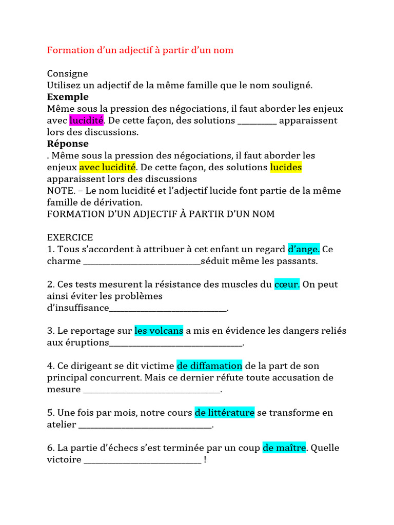 Exercice : Adjectifs et Noms | PDF