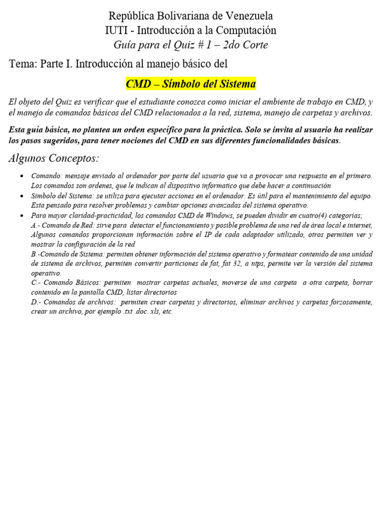 Guía CMD: Comandos Básicos y Prácticas | PDF | Archivo de computadora | Interfaz de línea de comando