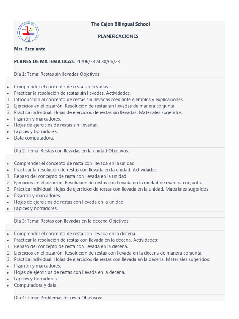 Planes De Matematicas Pdf