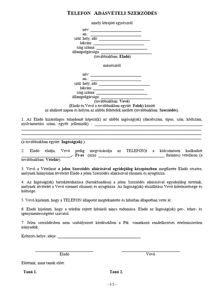 Adásvételi Szerződés | PDF