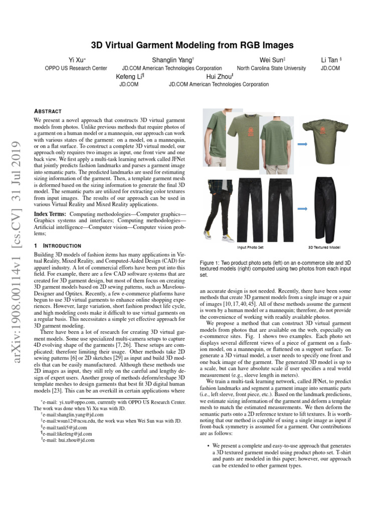 3d Virtual Garment Modeling From Rgb Images Download Free Pdf Image