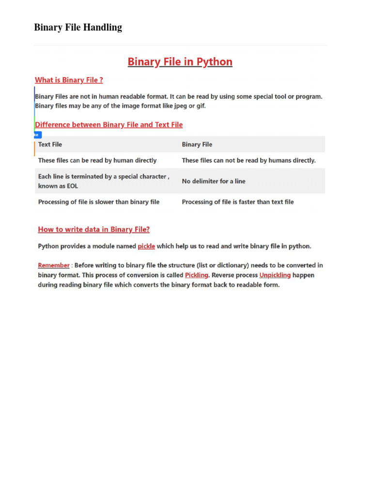 File Handling - Working With Binary Files | PDF File Handling - Working With Binary Files | PDF