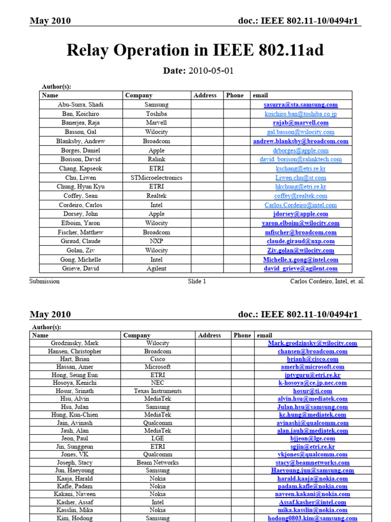 11 10 0494 01 00ad Relay Operation in Ieee 802 11ad | PDF ...