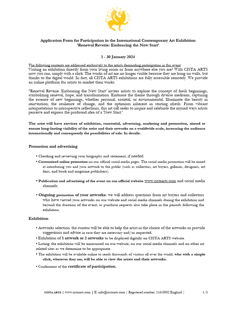 Application Form For Participation in The International Contemporary Art Exhibition | PDF ...