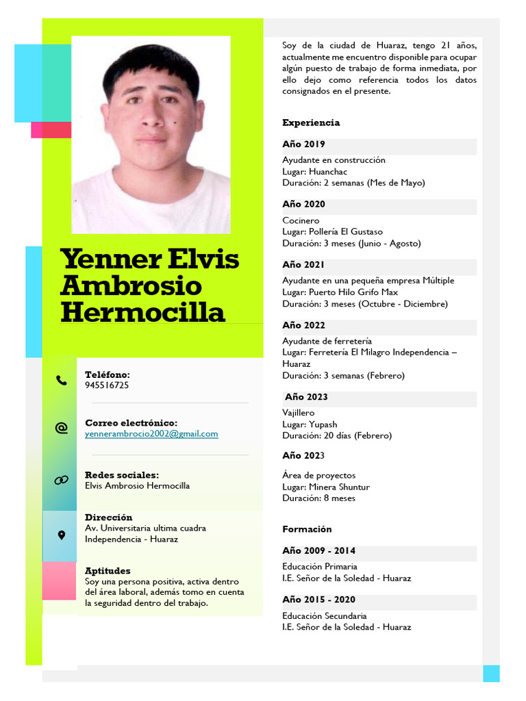 CV FINAL Yenner Elvis Ambrosio Hermocilla | PDF | Ministerio ...