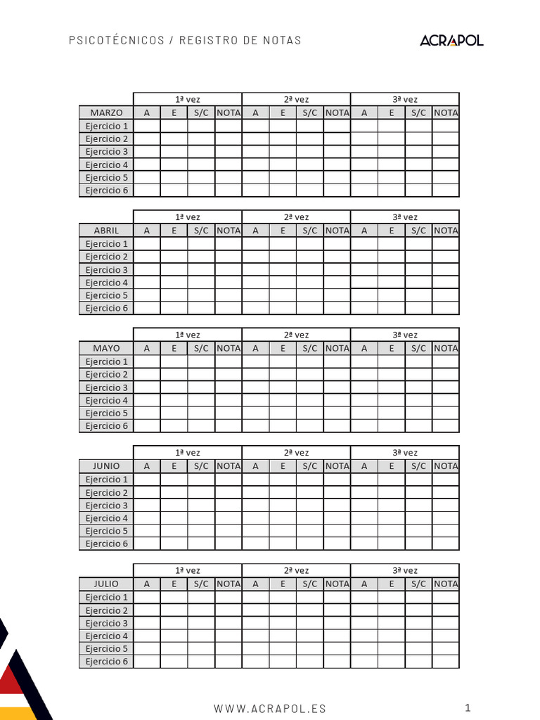 Registro de Notas Psicotécnicos | PDF | Ciencia y matemáticas