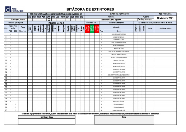 BITACORAS Extintores - XLSB | PDF