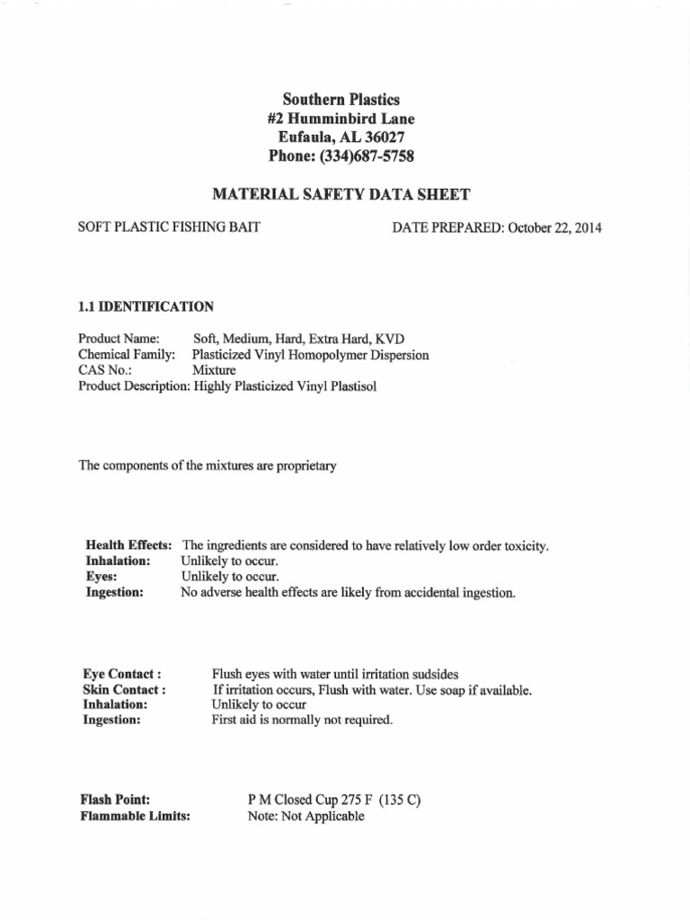 SPC - All Plastics Types - SDS Worm Fish | PDF