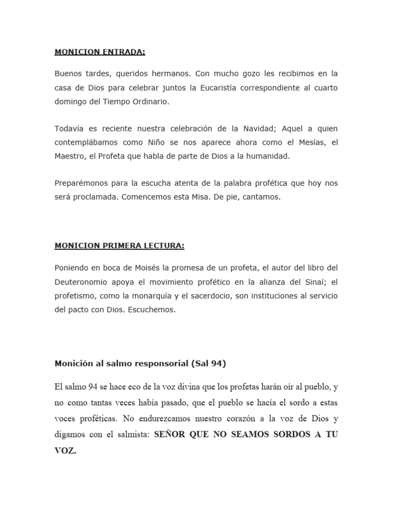 Monicion Misa 26 de Enero 2024 | PDF