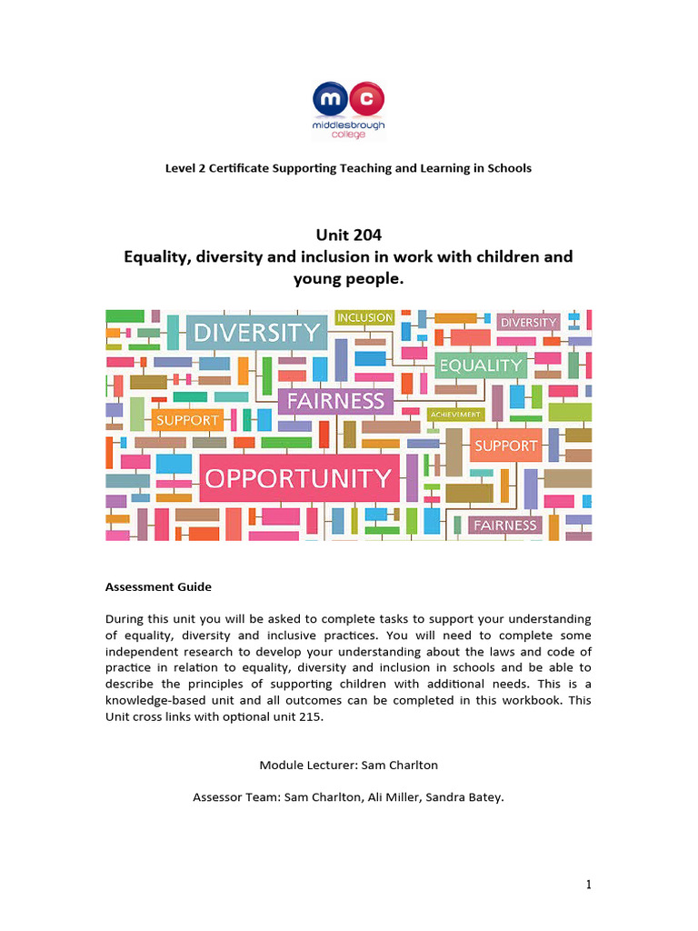 Unit 204 Equality and Diversity | PDF | Inclusion (Education) | Human ...