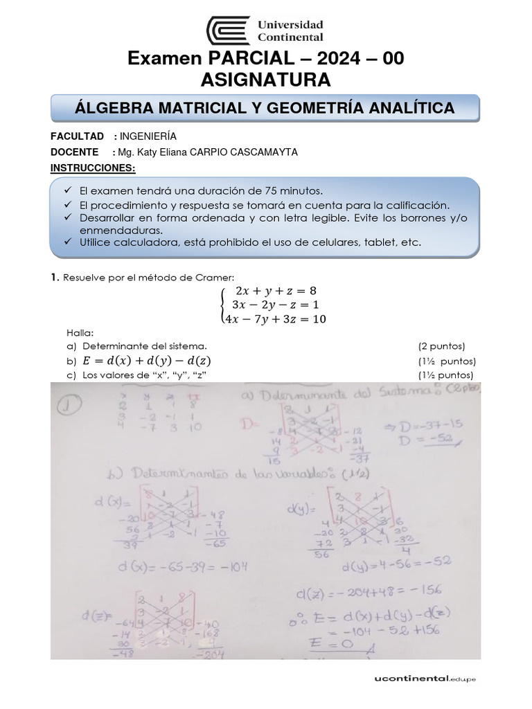 Prueba de Parcial 2024-00 Desarrollo | PDF | Matriz (Matemáticas ...