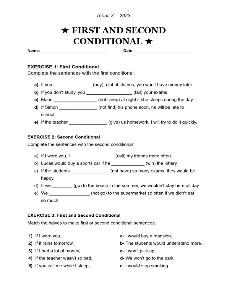 First and Second Conditional Test (Teens 3) | PDF