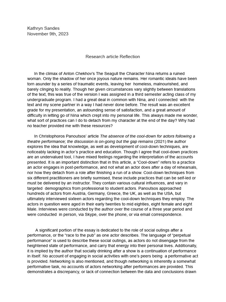 Research Article Reflection Kathryn Sanders | PDF | Psychological ...