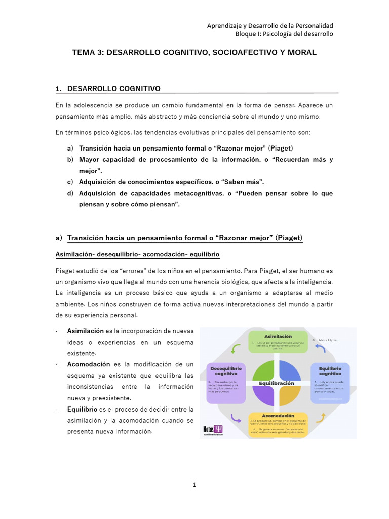 Tema 3 Desarrollo Cognitivo, Socioafectivo y Moral | PDF | Pensamiento | Desarrollo cognitivo
