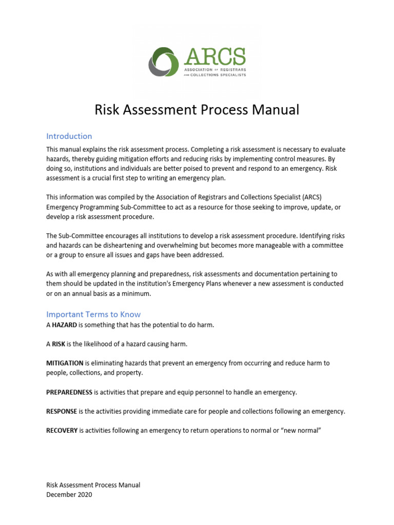 Risk Assessment Process Manual | PDF | Risk Assessment | Risk