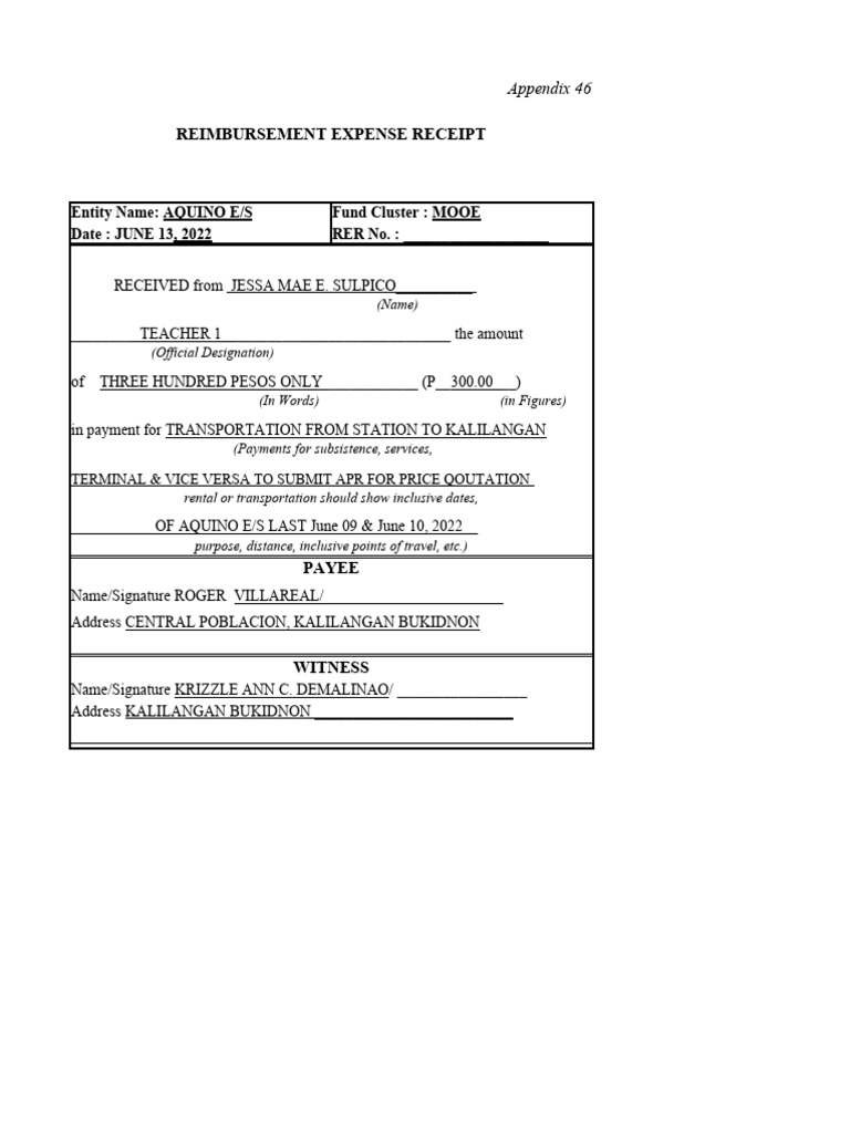 Rer Reimbursement Expense Receipt | PDF | Payments | Money