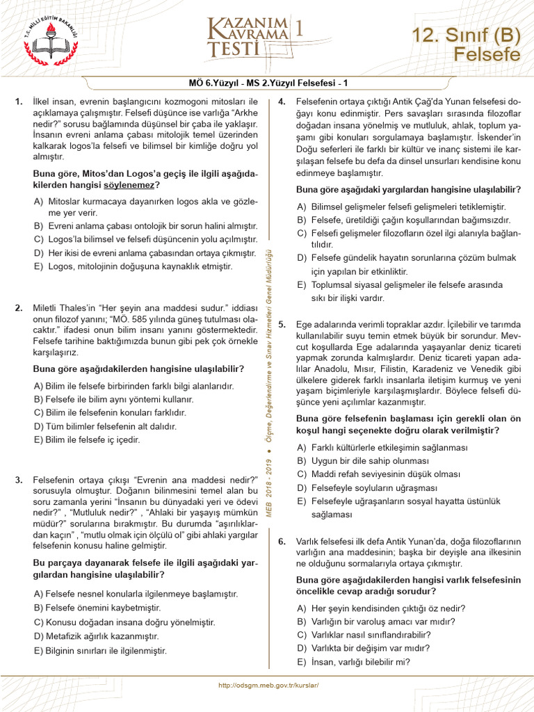 Tyt Felsefe Meb Kazanim | PDF