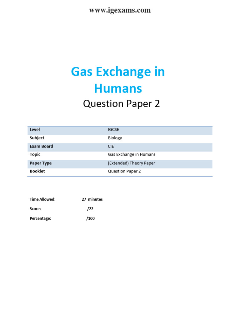 11.2 Gas Exchange in Humans Igcse Cie Biology Ext Theory QP | PDF ...