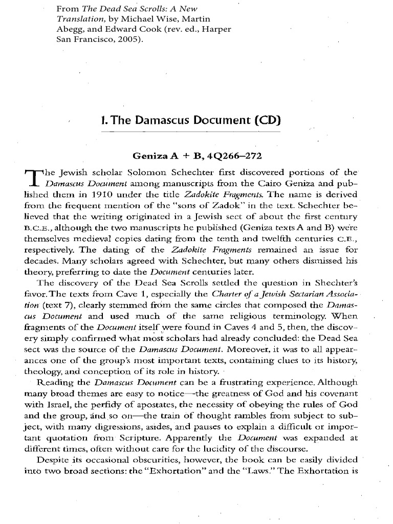 The Damascus Document Dead Sea Scrolls | PDF | Old Testament Books ...