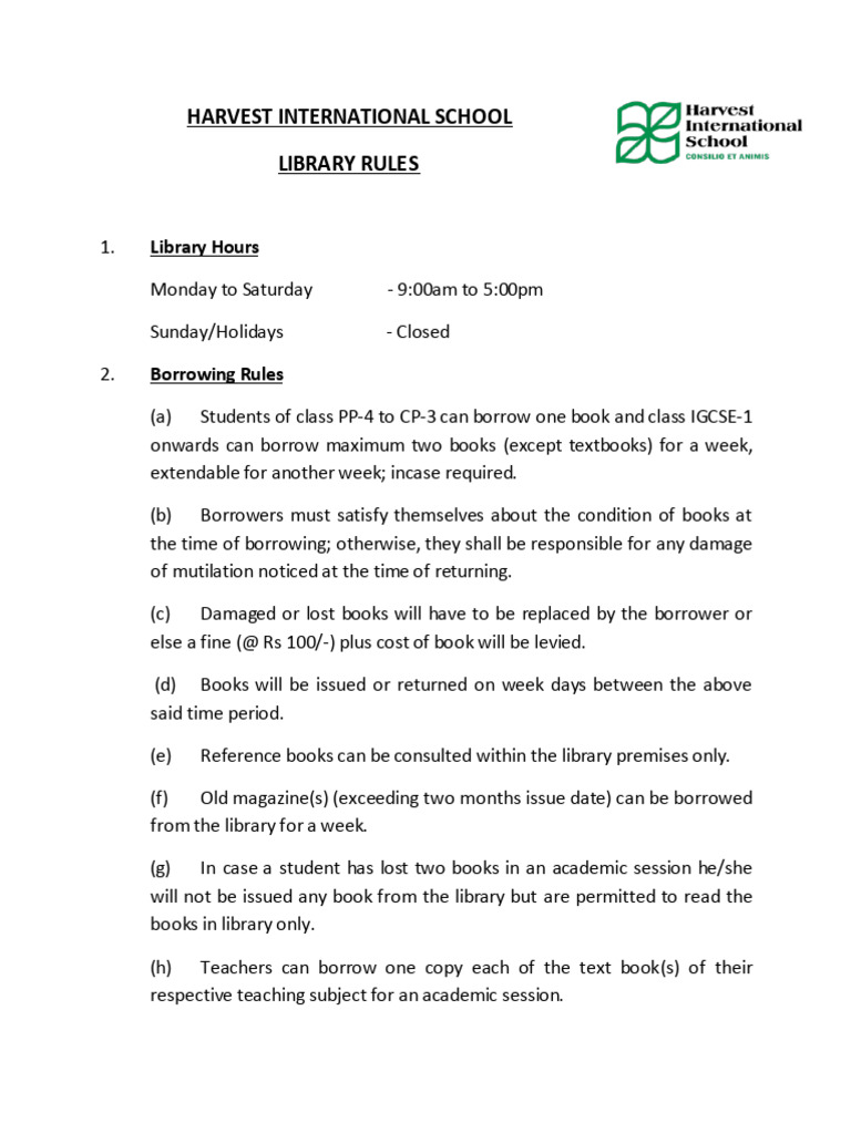 Library Rules | PDF | Libraries | Books