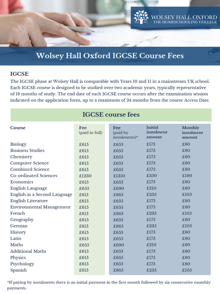 Wolsey Hall IGCSE Course Fees 2025 | PDF | Science