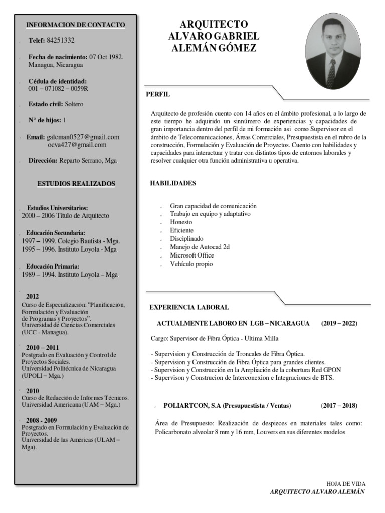 Arquitecto Experto en Proyectos y Supervisión | PDF | Nicaragua | Policía