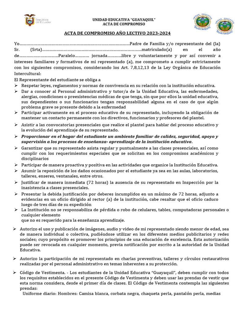 Acta de Compromiso 2023-2024 | PDF | Ropa | Moda