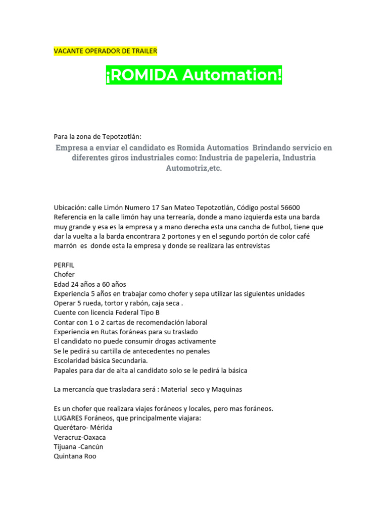 Vacante Estado de Mexico | PDF | Salario | Business